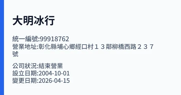 大明冰行的照片-統編 99918762(彰化縣) 公司登記資料與營業項目詳細圖表