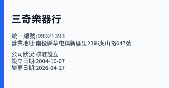 三奇樂器行的照片-統編 99921393(南投縣) 公司登記資料與營業項目詳細圖表
