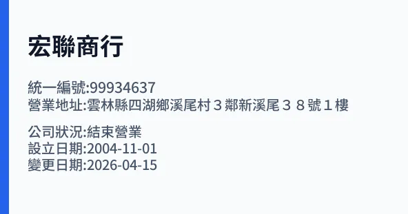 宏聯商行的照片-統編 99934637(雲林縣) 公司登記資料與營業項目詳細圖表