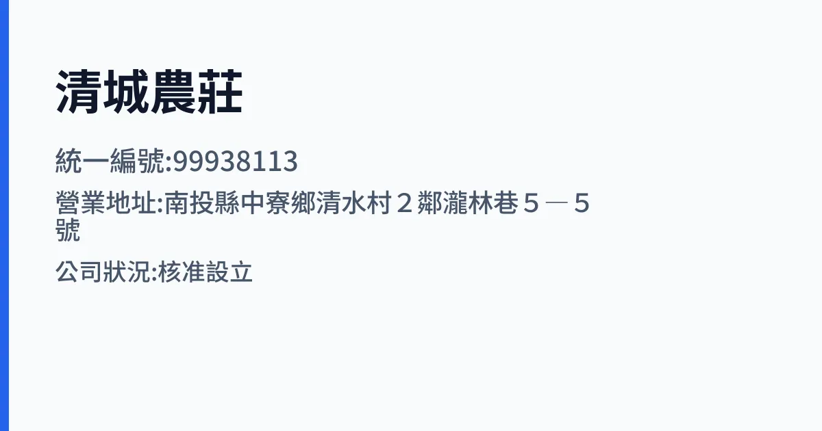 清城農莊 - 統編 99938113（南投縣） 公司登記資料與營業項目詳細圖表