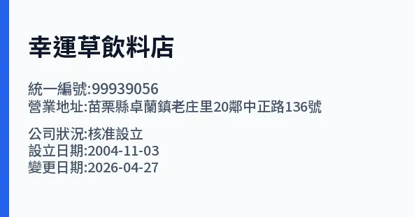幸運草飲料店的照片-統編 99939056(苗栗縣) 公司登記資料與營業項目詳細圖表