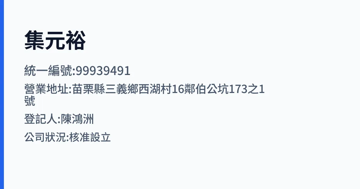 集元裕 - 統編 99939491(苗栗縣) 公司登記資料與營業項目詳細圖表