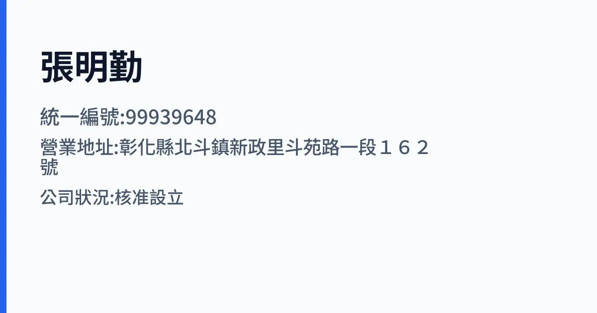 張明勤 - 統編 99939648(彰化縣) 公司登記資料與營業項目詳細圖表