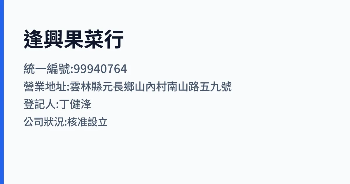 逢興果菜行 - 統編 99940764（雲林縣） 公司登記資料與營業項目詳細圖表