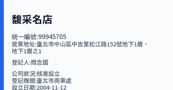 馥采名店的照片-統編 99945705(臺北市) 公司登記資料與營業項目詳細圖表