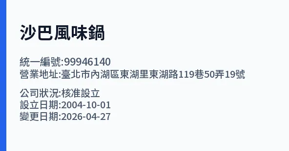 沙巴風味鍋的照片-統編 99946140(臺北市) 公司登記資料與營業項目詳細圖表