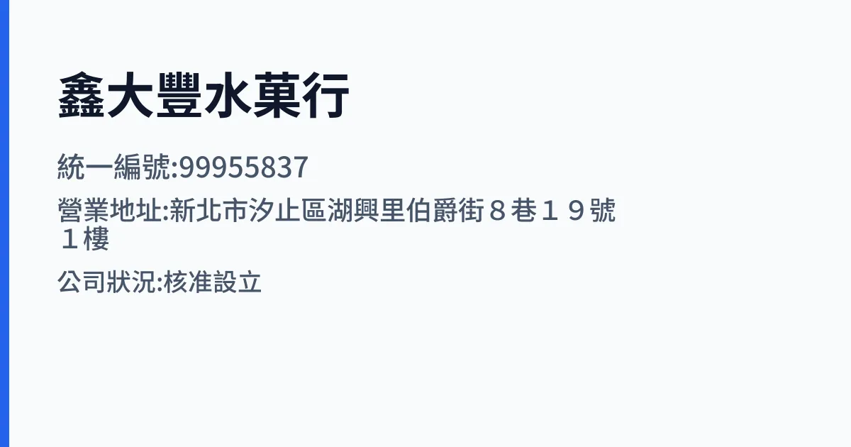 鑫大豐水菓行 - 統編 99955837(新北市) 公司登記資料與營業項目詳細圖表