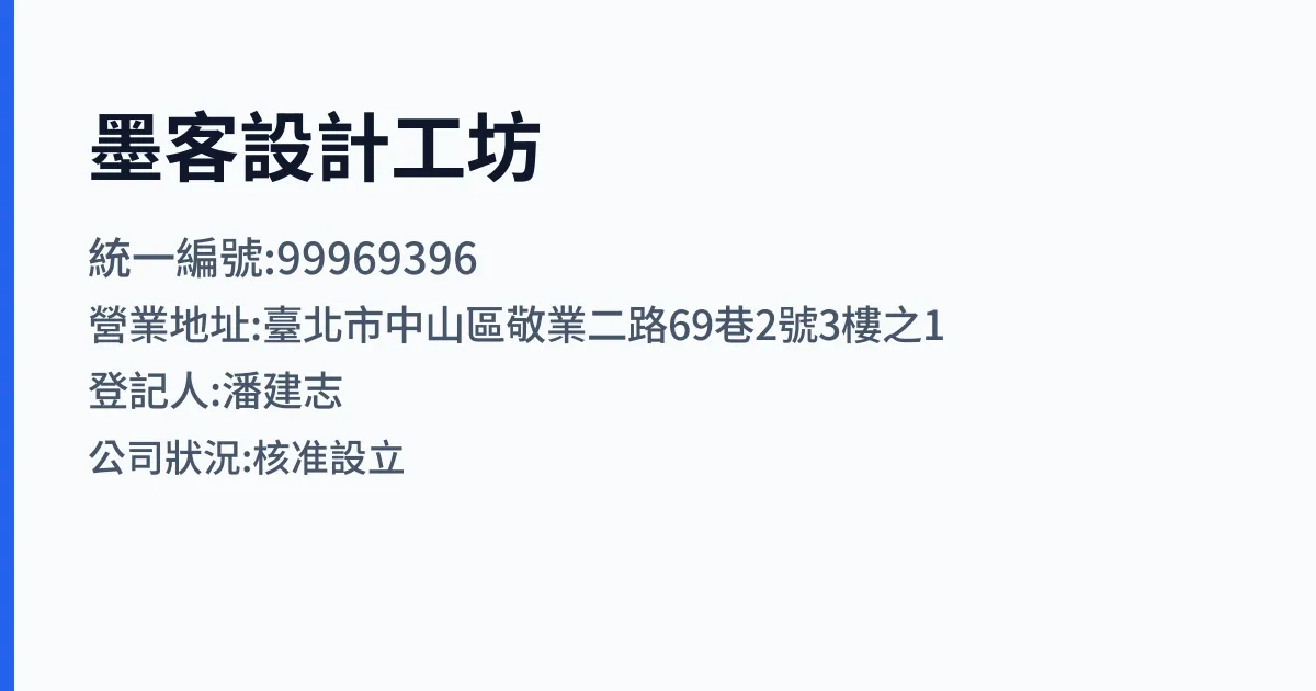 墨客設計工坊 - 統編 99969396（臺北市） 公司登記資料與營業項目詳細圖表