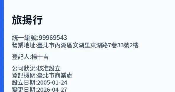 旅揚行的照片-統編 99969543(臺北市) 公司登記資料與營業項目詳細圖表