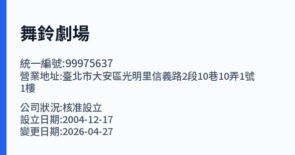 舞鈴劇場的照片-統編 99975637(臺北市) 公司登記資料與營業項目詳細圖表