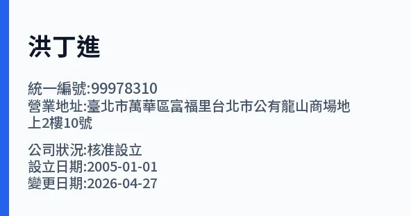 洪丁進的照片-統編 99978310(臺北市) 公司登記資料與營業項目詳細圖表