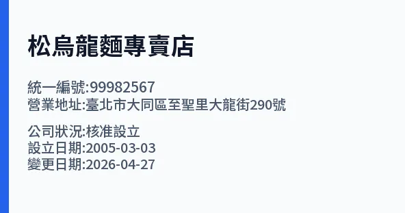 松烏龍麵專賣店的照片-統編 99982567(臺北市) 公司登記資料與營業項目詳細圖表