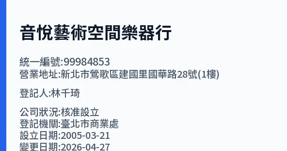 音悅藝術空間樂器行的照片-統編 99984853(新北市) 公司登記資料與營業項目詳細圖表