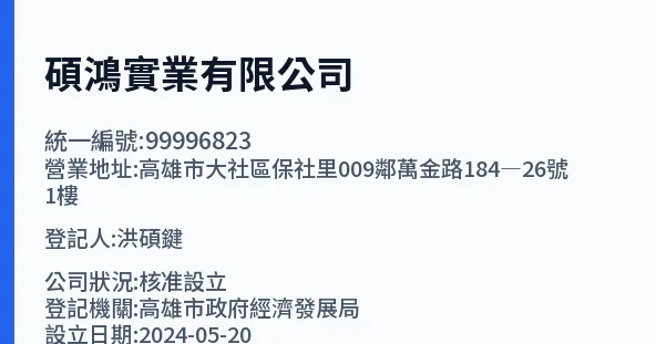 碩鴻實業有限公司的照片-統編 99996823(高雄市) 公司登記資料與營業項目詳細圖表