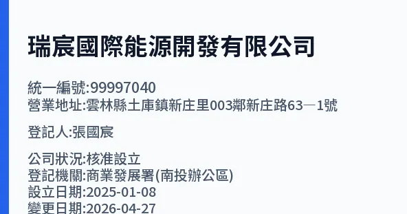 瑞宸國際能源開發有限公司的照片-統編 99997040(雲林縣) 公司登記資料與營業項目詳細圖表