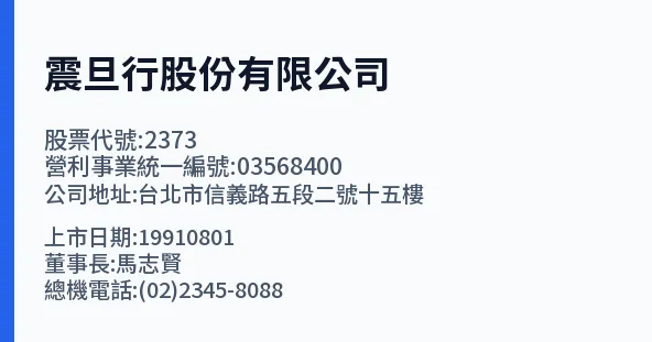 震旦行股份有限公司 股票代號 2373 統編 03568400 上市公司基本資料圖