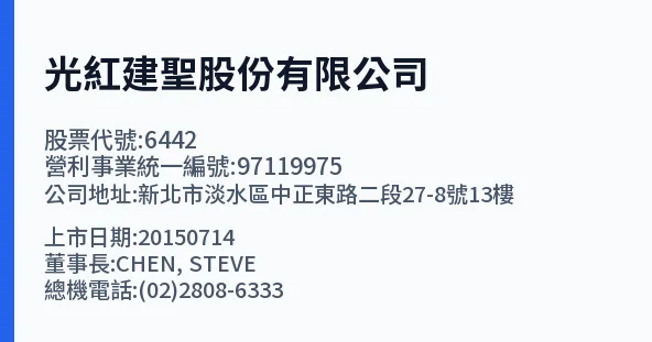 光紅建聖股份有限公司 股票代號 6442 統編 97119975 上市公司基本資料圖