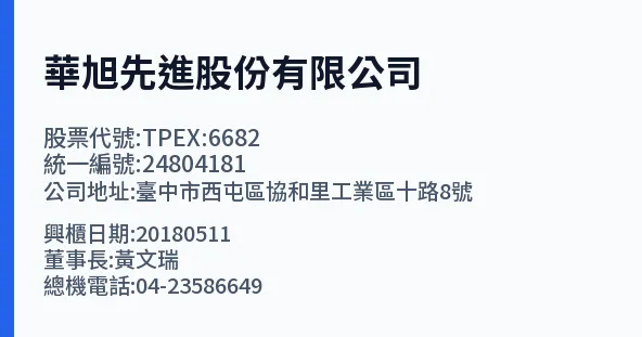 華旭先進股份有限公司 股票代號 TPEX:6682 統編 24804181 興櫃公司基本資料圖